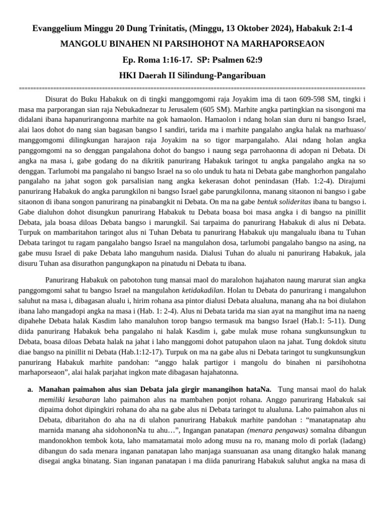 Bahan Sermon Evanggelium Minggu 20 Dung Trinitatis | PDF