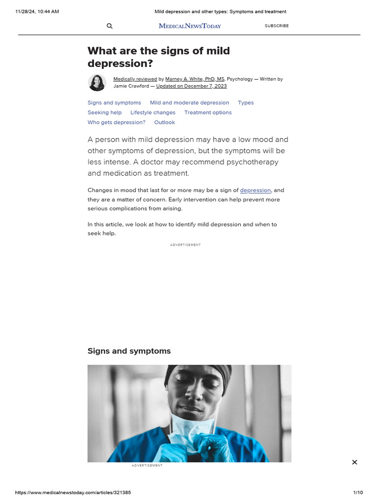 Mild Depression and Other Types - Symptoms and Treatment | PDF | Major ...