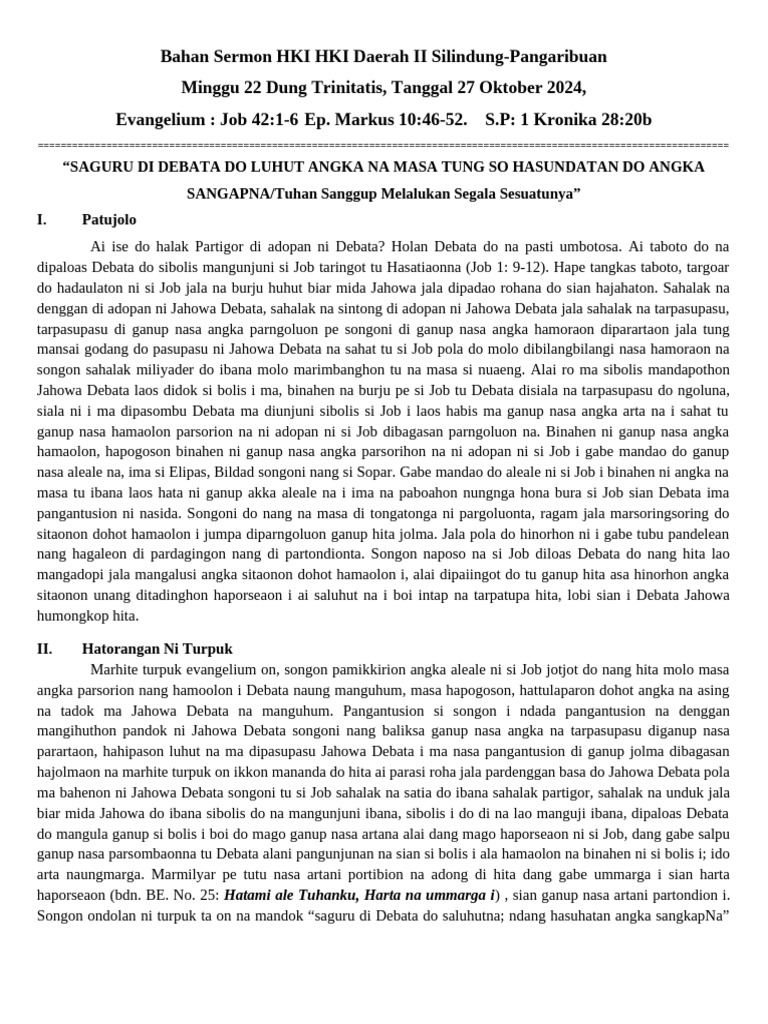 Bahan Sermon Evanggelium Minggu 22 Dung Trinitatis | PDF