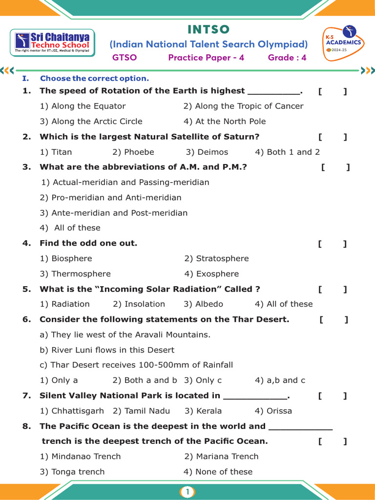 Grade - 4 - GTSO - Practice Paper-4 | PDF