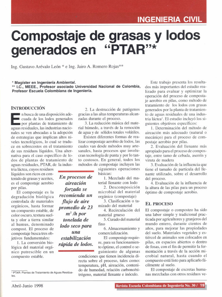 Compostaje de Grasas y Lodos Generados en PTAR | PDF