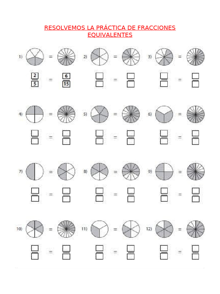 Práctica de Fracciones Equivalentes | PDF