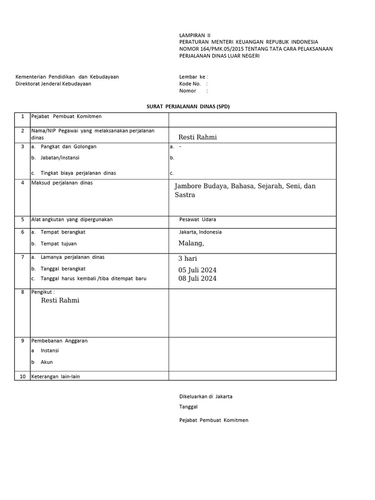 Contoh SPPD Kegiatan | PDF