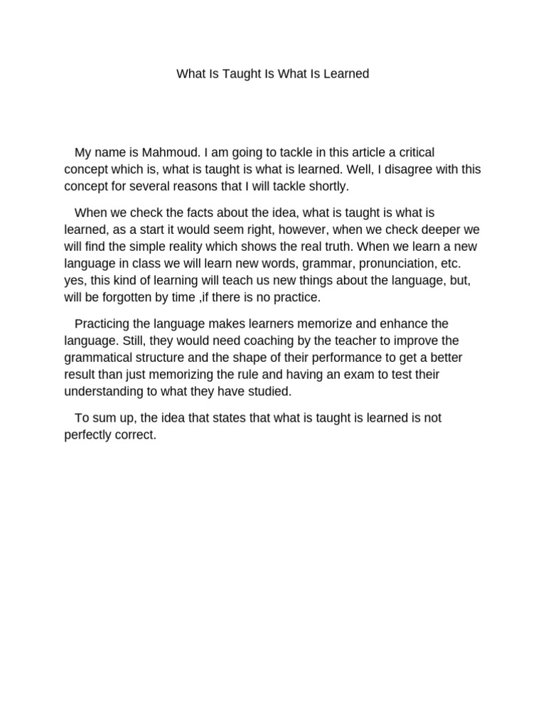 Debunking "What Is Taught Is Learned" | PDF
