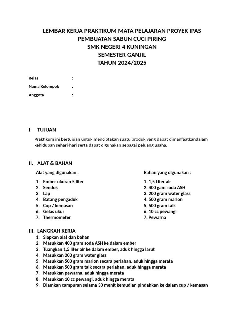 Lembar Kerja Praktikum Proyek Ipas | PDF