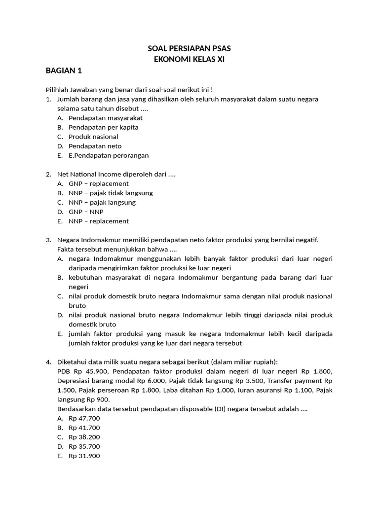 Soal Persiapan Psas Untuk Kelas Xi Ips | PDF