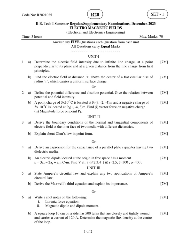 Electromagnetic Fields Exam Questions | PDF | Magnetic Field | Inductance