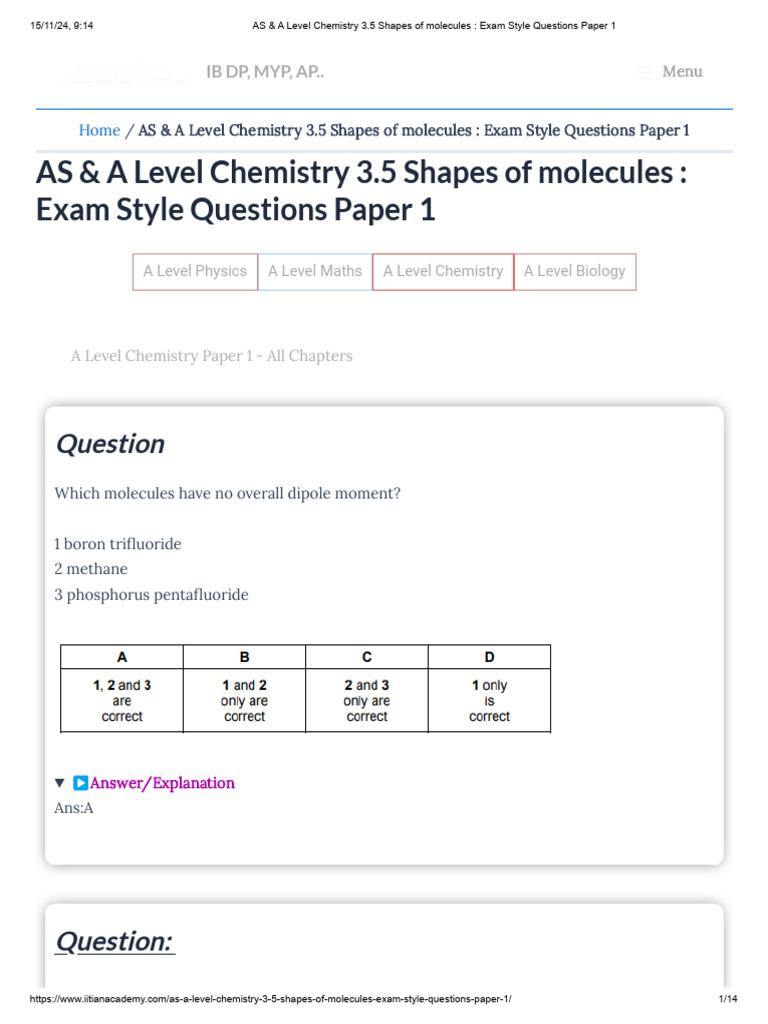 Shapes of Molecules Paper 1 MS | PDF | Chemical Bond | Molecules