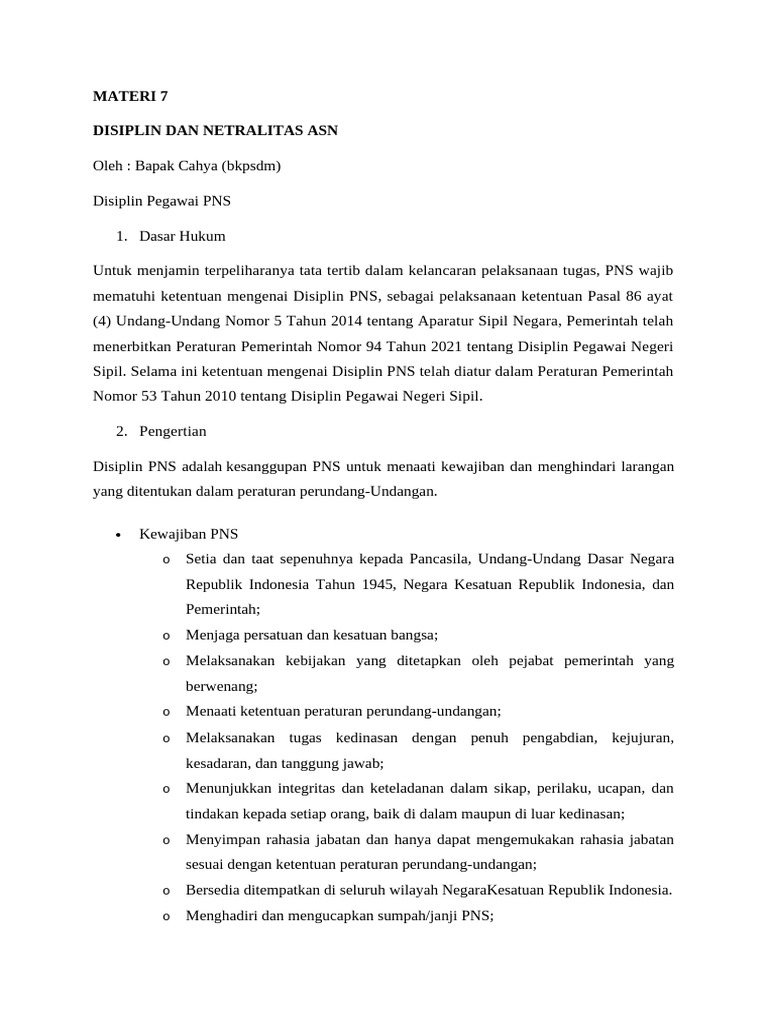 MATERI 7 DISIPLIN PEGAWAI NEGERI (Pak Cahya) | PDF