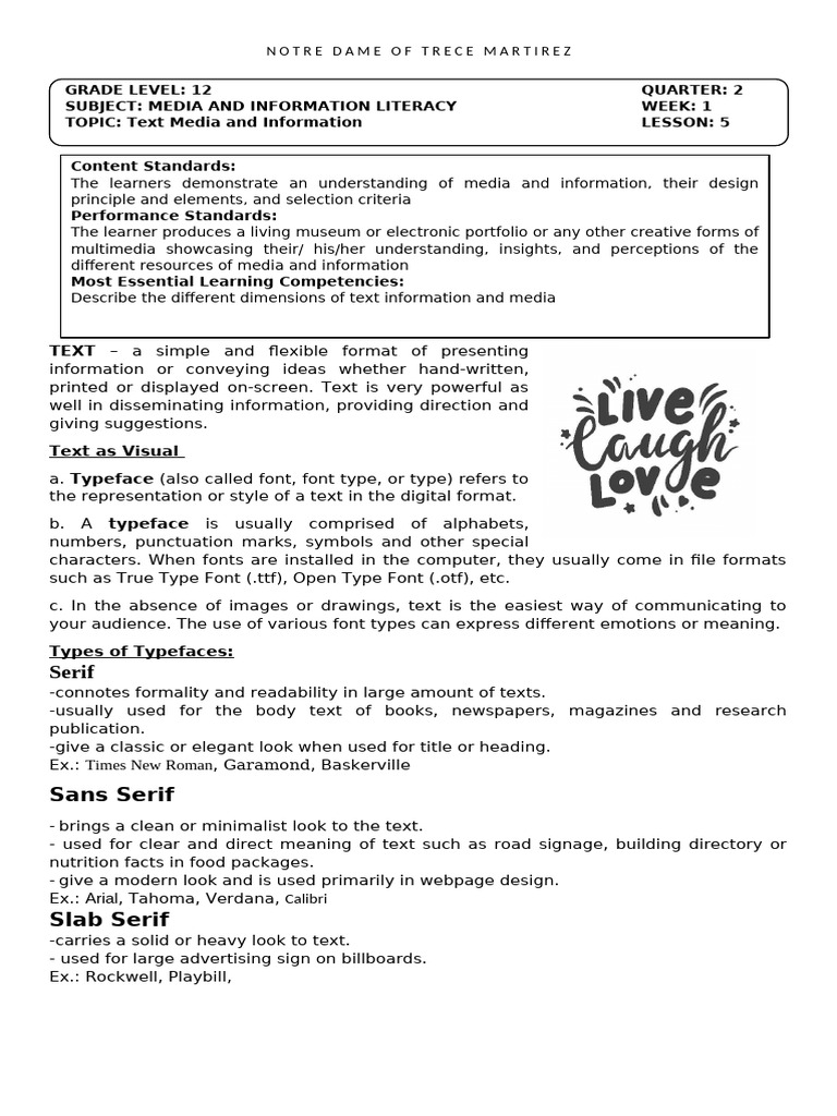 Mil q2 Week1 | PDF | Typefaces | Serif