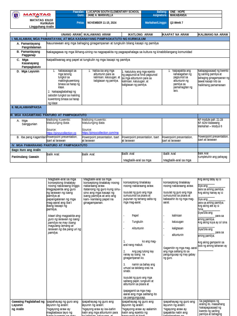 Week 7-Q2 - Makabansa | PDF