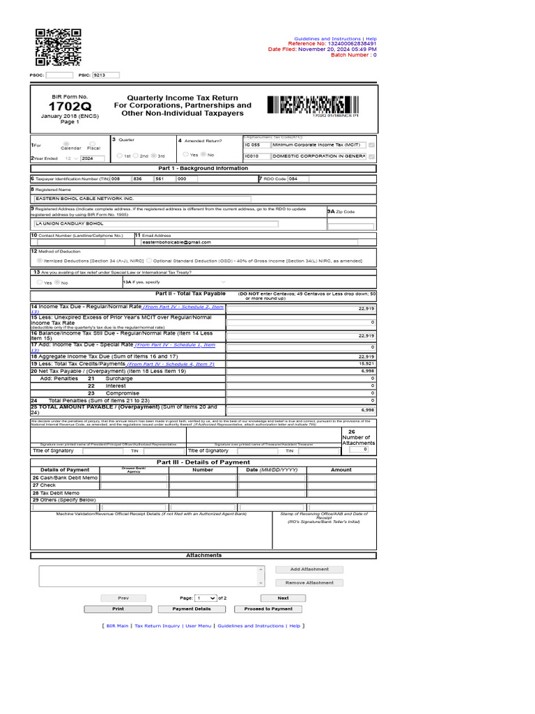 1702Q - 3RD QTR 2024 - Eastern-P1 | PDF | Taxes | Income Tax