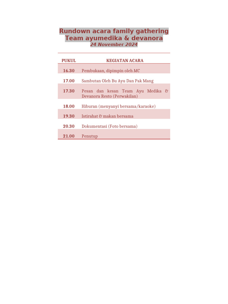 Rundown Acara Family Gathering | PDF