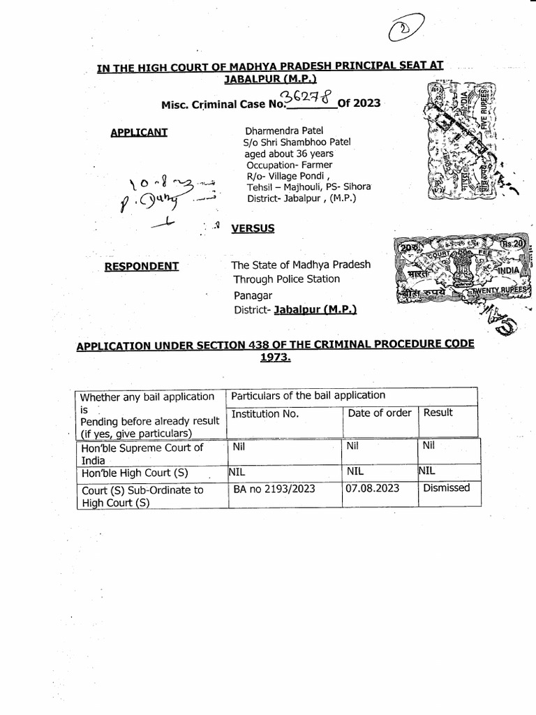MCRC - 36278 - 2023 - APP. US 438 of CRPC 1973 - 2023-08-10 - 7691049 | PDF | Bail | Discovery (Law)