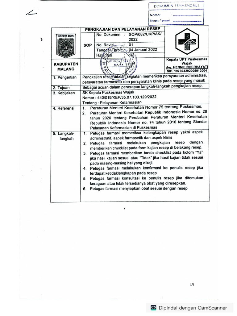 3.10.1.c R.2 SOP PENGKAJIAN DAN PELAYANAN RESEP | PDF
