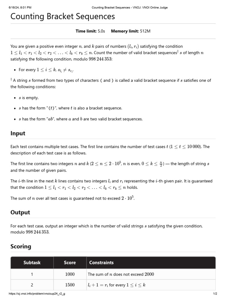 Counting Bracket Sequences - VNOJ - VNOI Online Judge | PDF ...