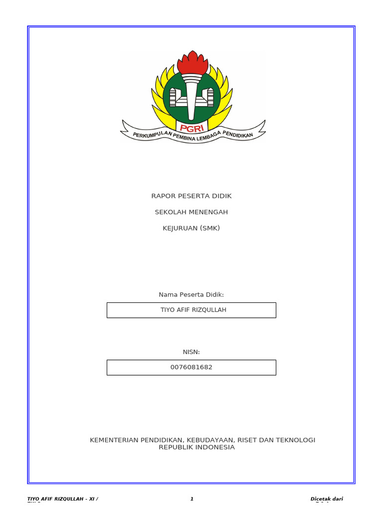 Tiyo Afif Rizqullah - Xi - Tkj-2-Identitas | PDF