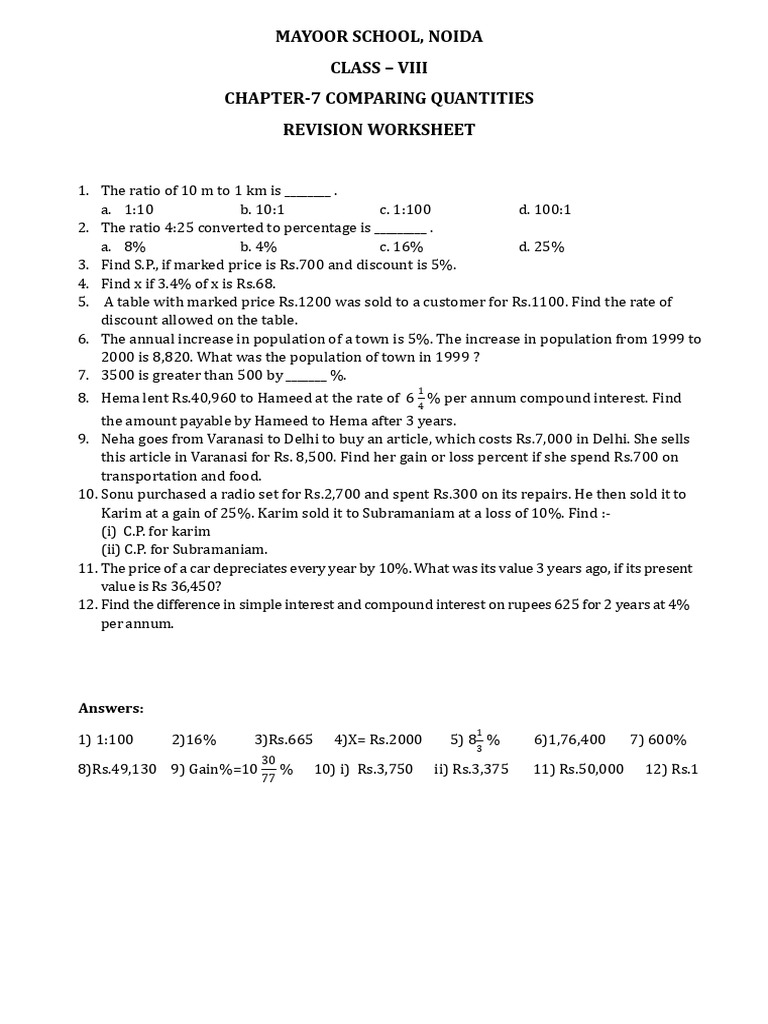 Maths Worksheet Class 8 | PDF