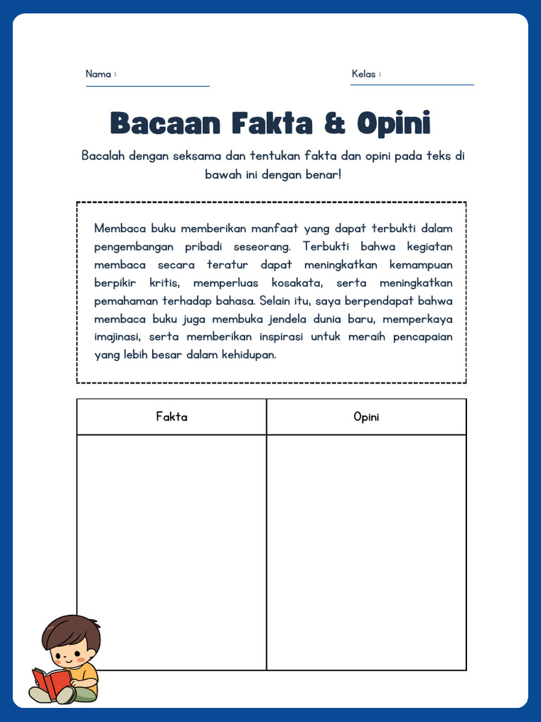 Lembar Kerja Teks Fakta Dan Opini Bahasa Indonesia Biru Putih ...