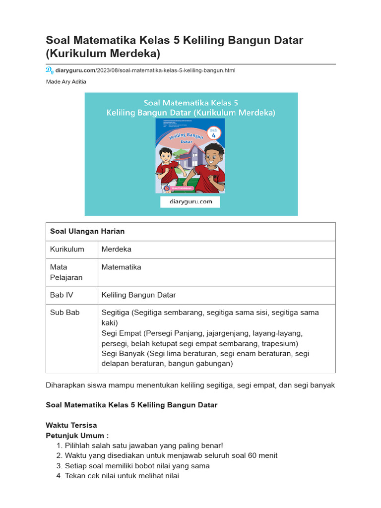Soal Keliling Bangun Datar Kelas 5 | PDF