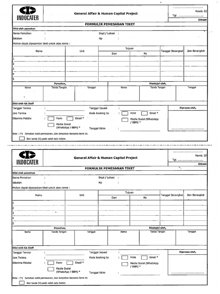 Form GA-Pemesanan Tiket | PDF