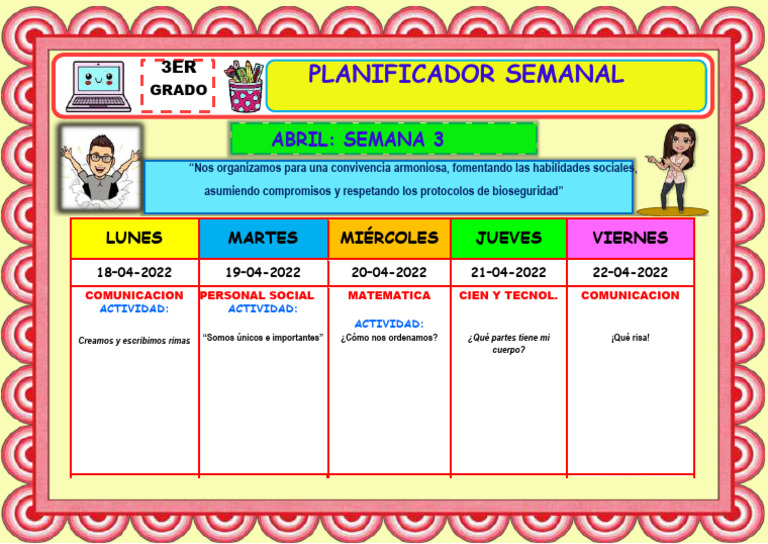 Planificación Semanal 3er Grado | PDF