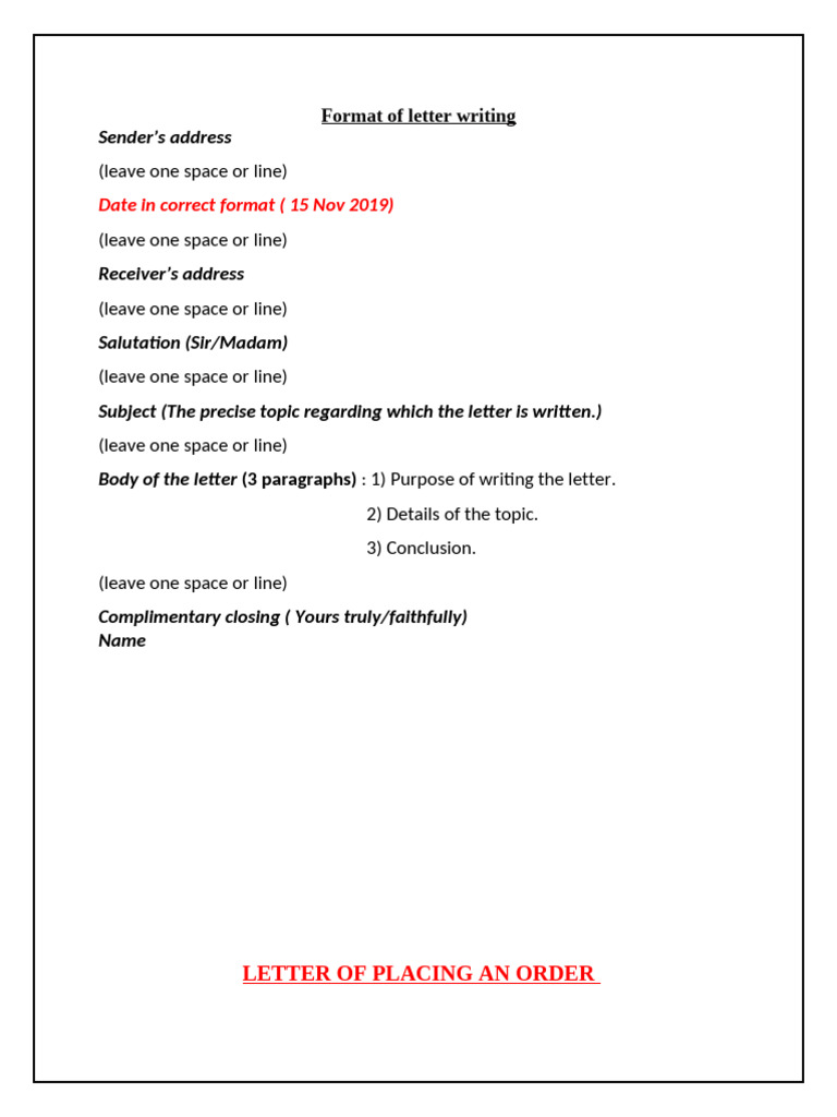 Order Placement Letter Format | PDF