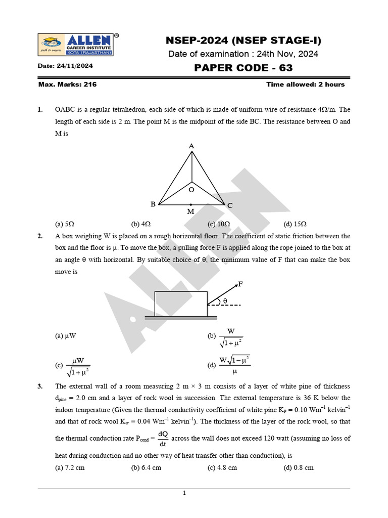 NSEP 2024 Paper (Eng) | PDF | Electron | Electronvolt