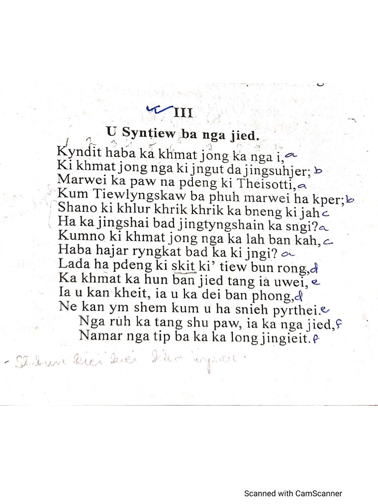 U Syntiew Ba Nga Jied | PDF