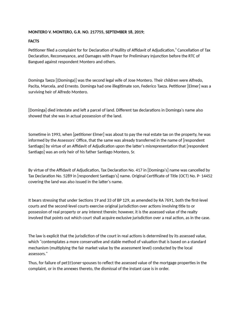 Montero V Montero | PDF | Complaint | Lawsuit