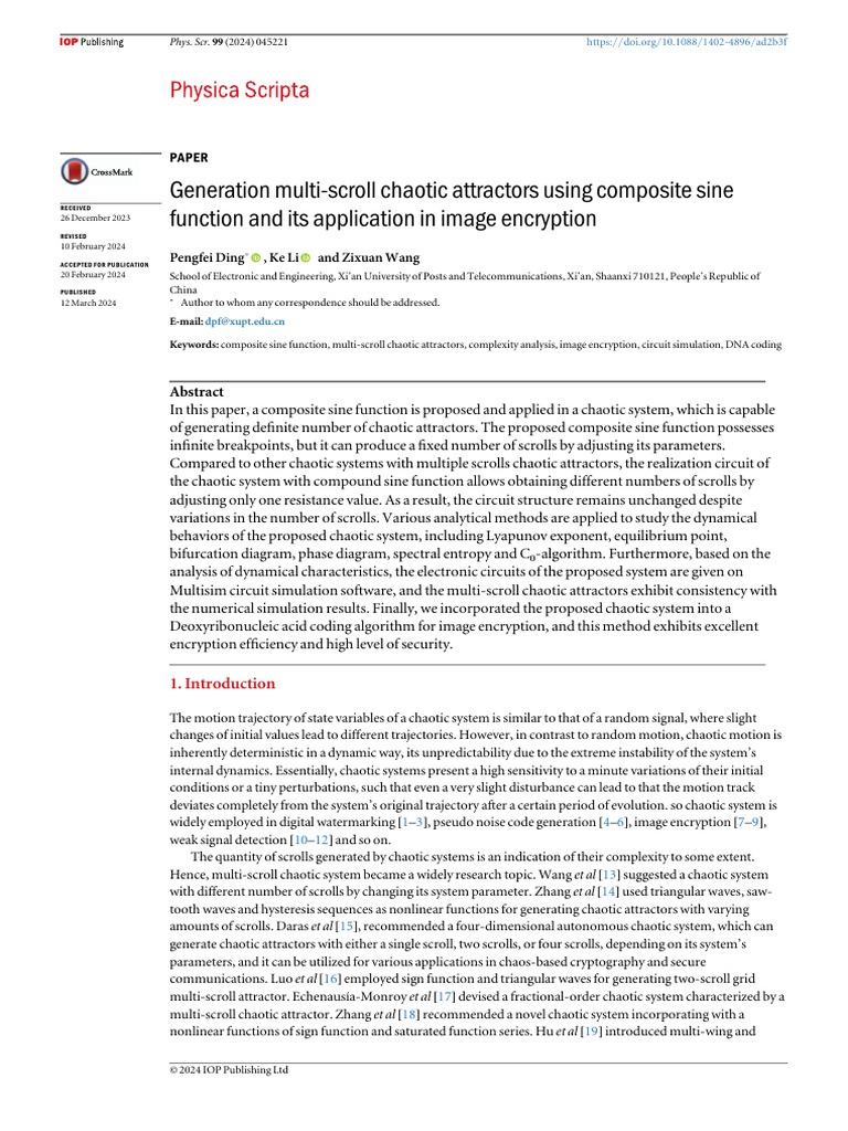 Multi-Scroll Chaotic Attractors for Image Encryption | PDF | Chaos Theory | Encryption