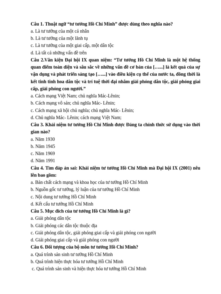 TRẮC NGHIỆM TTHCM | PDF