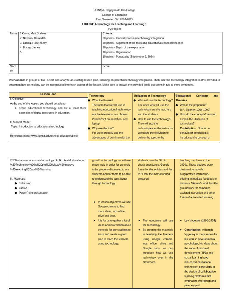 Edu 534 1sem Sy 24 25 P2 Project | PDF | Educational Technology | Learning