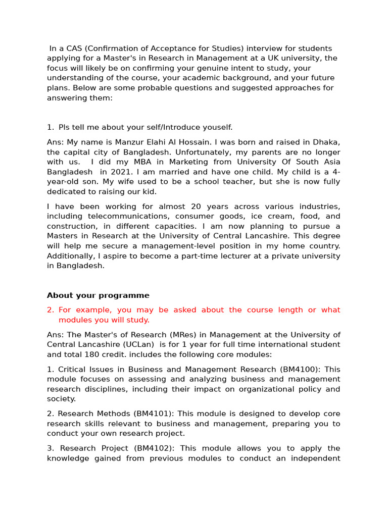 CAS Interview Manzur | PDF | Thesis | Methodology