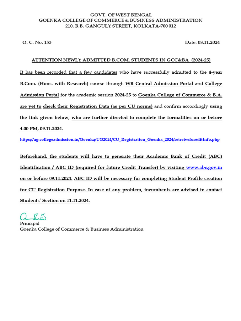 Semester-I CU Registration Reminder | PDF