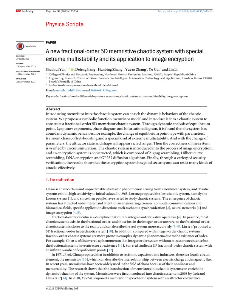 A New Fractional-Order 5D Memristive Chaotic Syste | PDF | Chaos Theory | Attractor