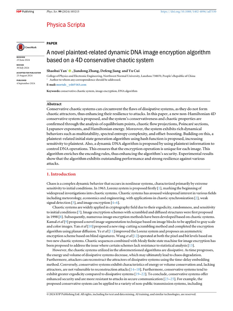 A Novel Plaintext-Related Dynamic DNA Image Encryp | PDF | Chaos Theory | Encryption