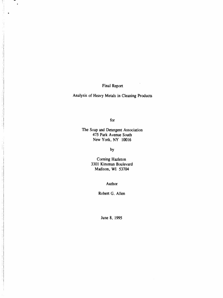 Analysis of Heavy Metals in Cleaning Products - Final Report | PDF ...