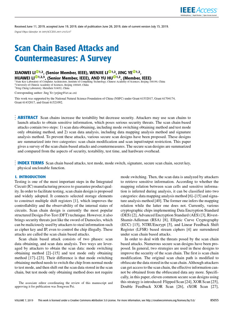 Scan Chain Based Attacks and Countermeasures A Survey | PDF | Encryption | Cryptography