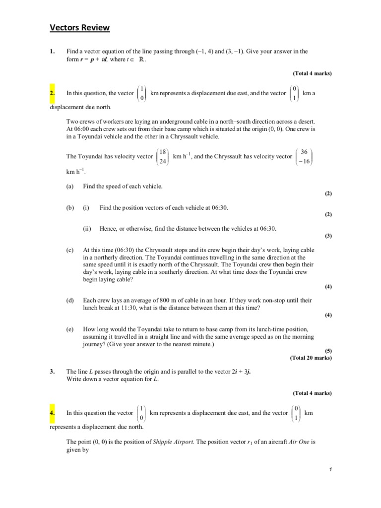 Ib Review Vectors Review 2012 Pdf Euclidean Vector Line Geometry