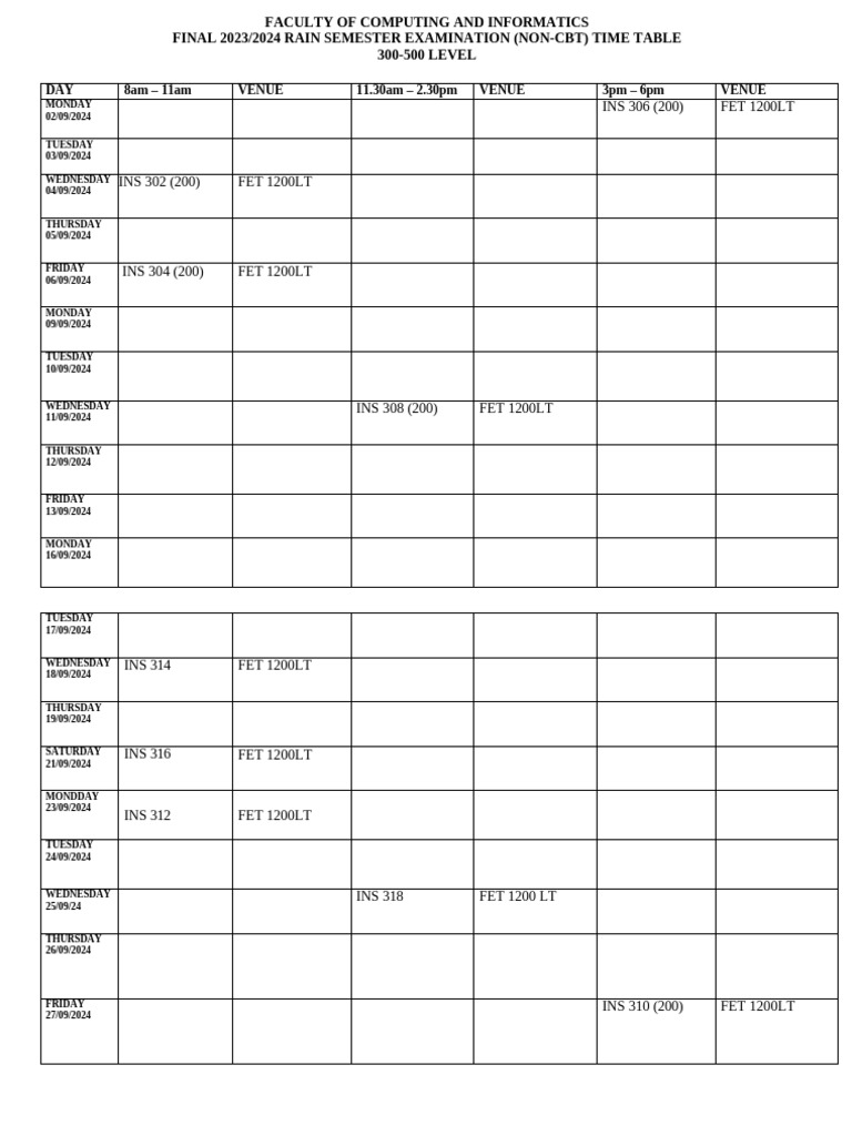 Exam TIME-TABLE | PDF