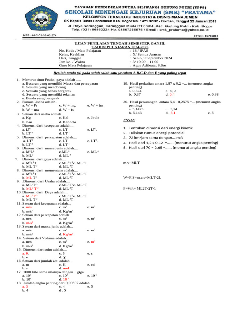 Soal PTS Ganjil Ipas KLS 10 2024 Fix | PDF