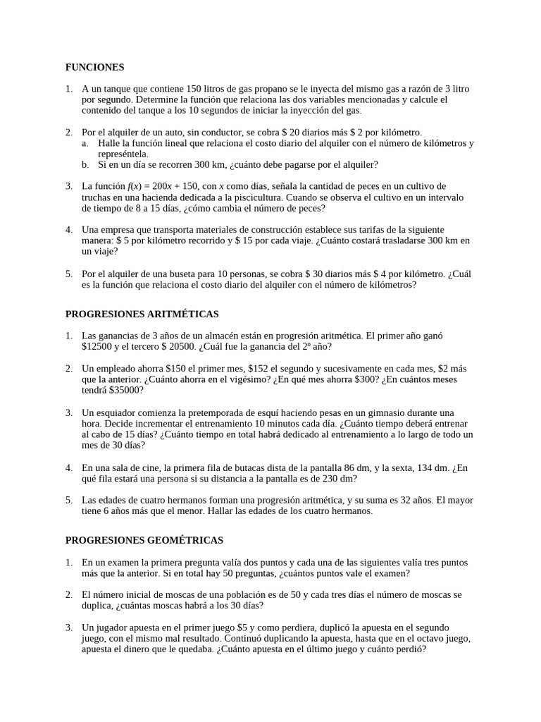 Tarea Funciones y Progresiones | PDF