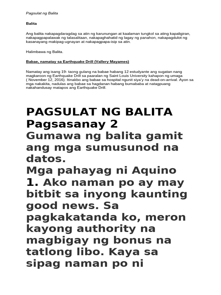 Pagsulat NG Balita | PDF