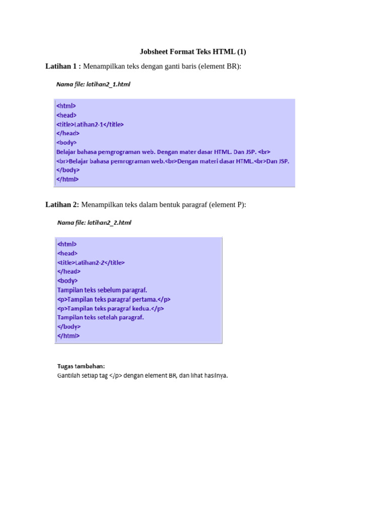 Jobsheet Format Teks HTML 1 | PDF