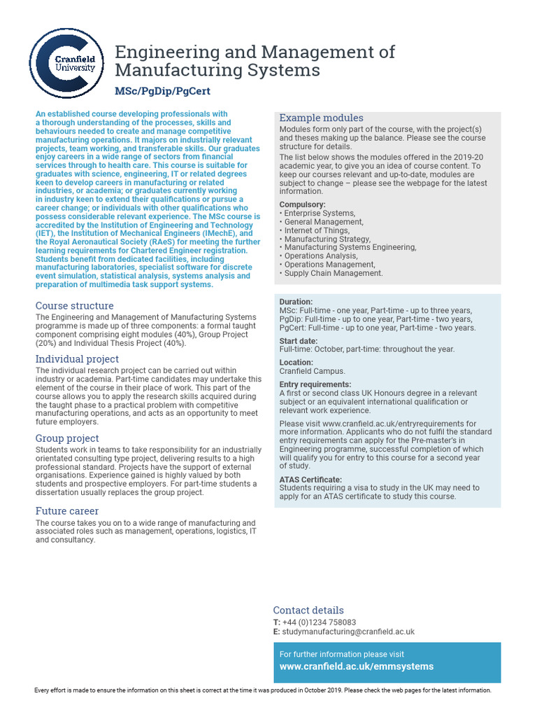 Engineering and Management of Manufacturing Systems | PDF | Thesis