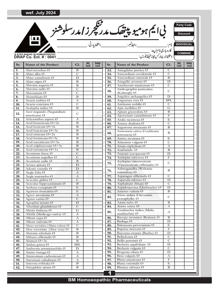Mother Tincture Order Form WEF July 2024 | PDF | Plants | Medicinal Plants
