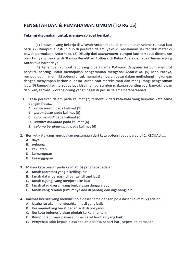 Pengetahuan Dan Pemahaman Umum RG15 | PDF