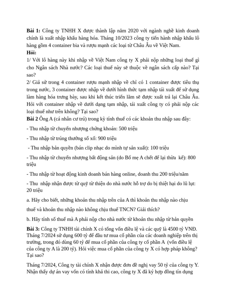 Bài Tập Tổng Hợp Luật TC - NH | PDF