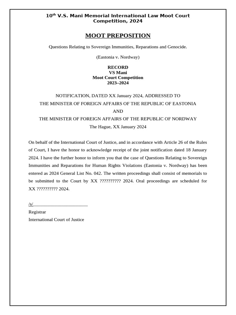 Moot Problem Vsmmilmcc24 | PDF | International Law | Treaty